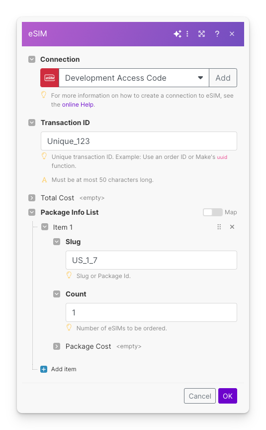How to start with Make.com - eSIM Access